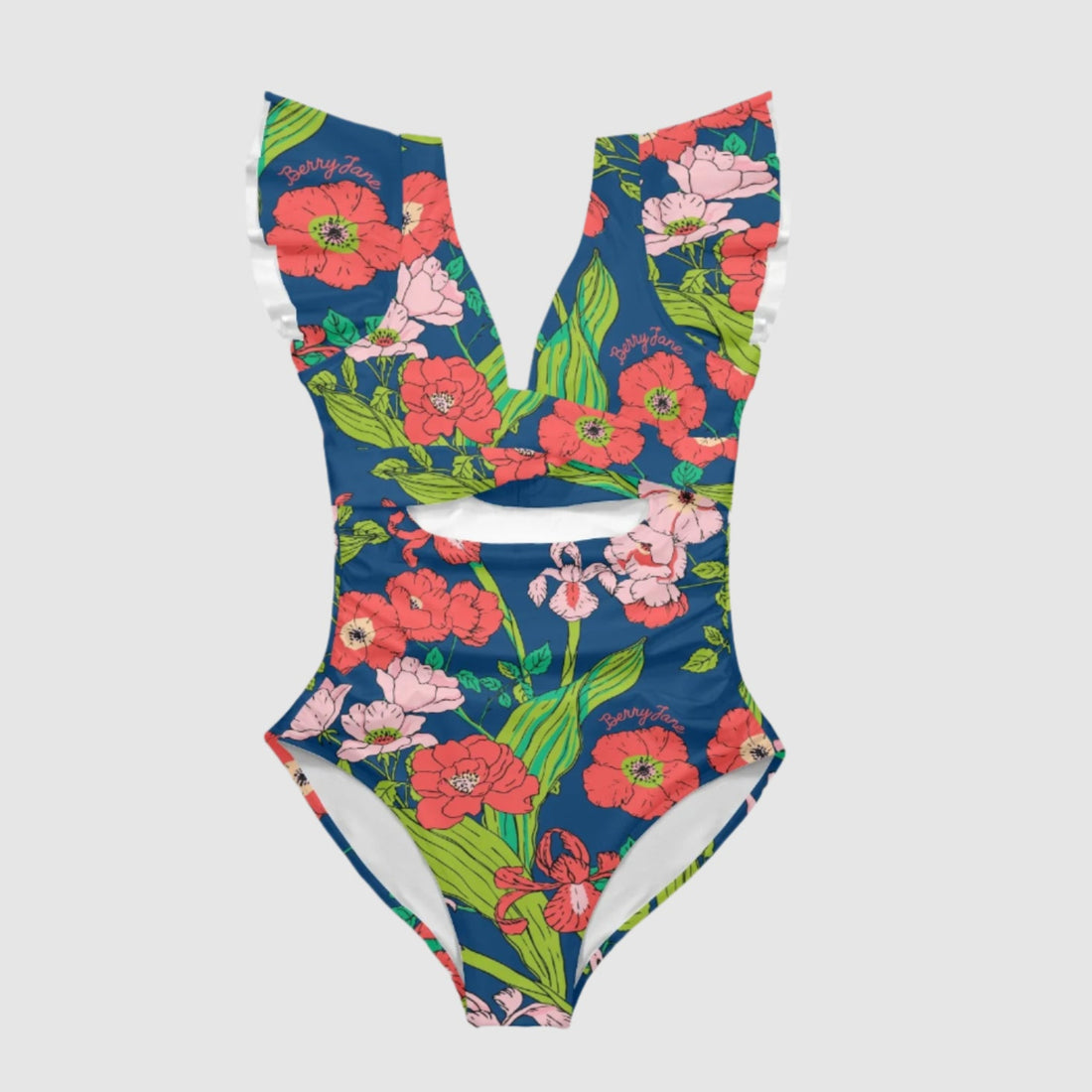 Women's One Piece Ruffle Sleeves Keyhole Swimsuit, Seychelles Floral ...