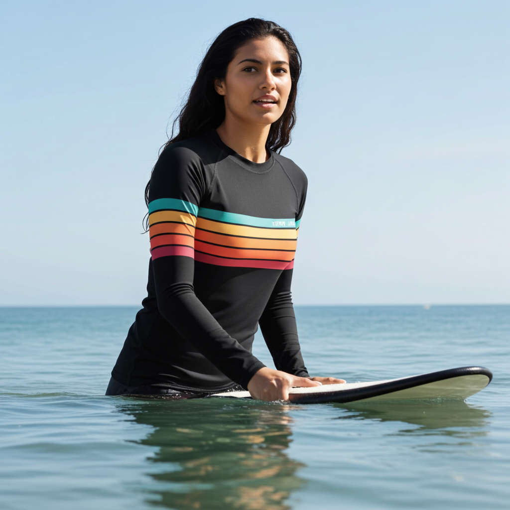 Women's 70s 80s Vintage Stripe Style Rash Guard UPF 50+, Black – Berry ...