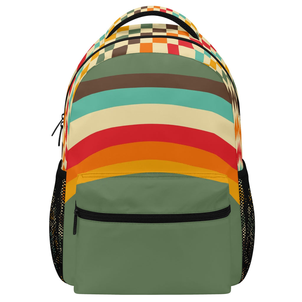 70s Vintage Style Backpack, Large Double Pocket, Retro Rainbow – Berry ...
