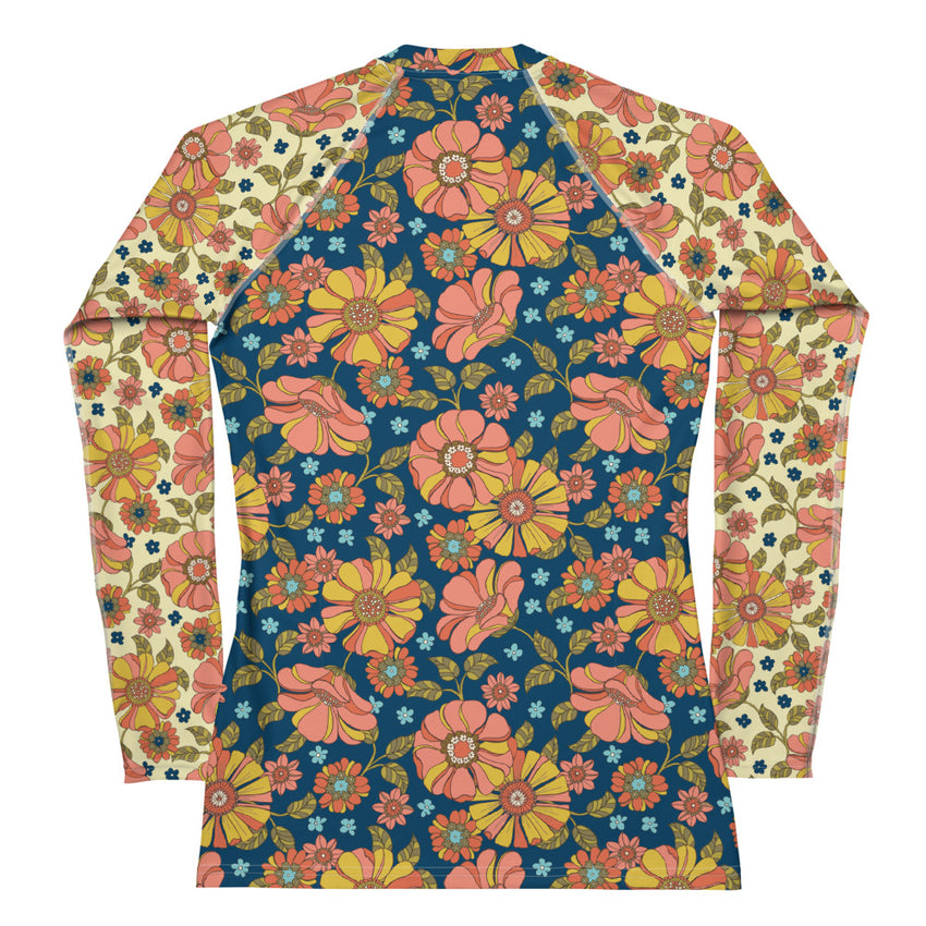 Women's Retro 70s Floral Rash Guard, UPF 50+ – Berry Jane™