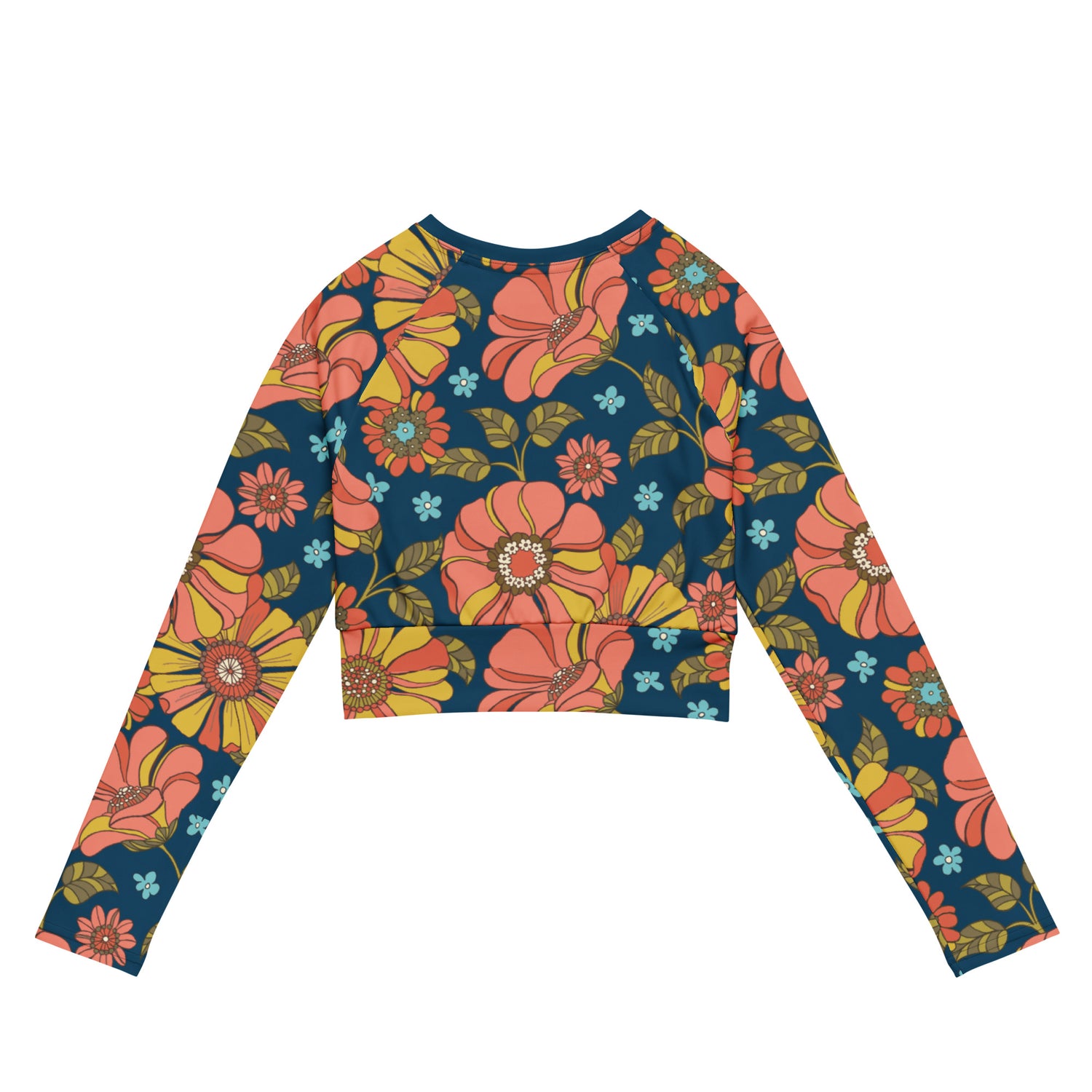 Women's UPF 50 Cropped Rash Guard Top, 70s Retro Floral – Berry Jane™