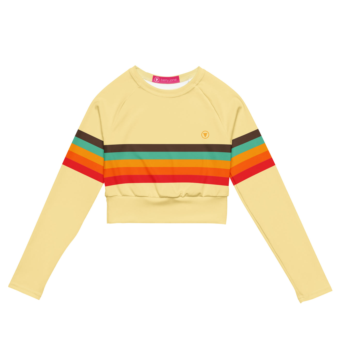 Women's Cropped Rash Guard, Vintage 70s Stripe UPF50, Yellow – Berry Jane™