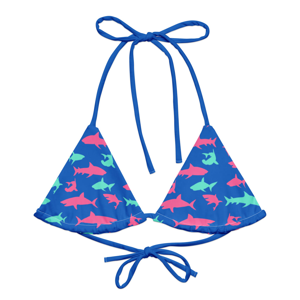 Women's String Bikini Top, Electric Blue Sharks – Berry Jane™