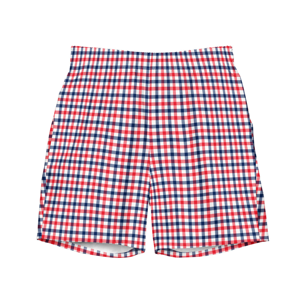 Men's Classic Red, White, Blue Check Plaid Swim Trunks, 7" Inseam ...