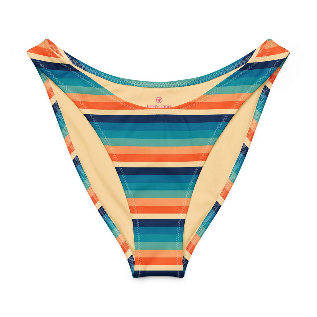 Women's Sunrise Stripe High-Leg Bikini Bottoms – 70s Retro Swim – Berry ...