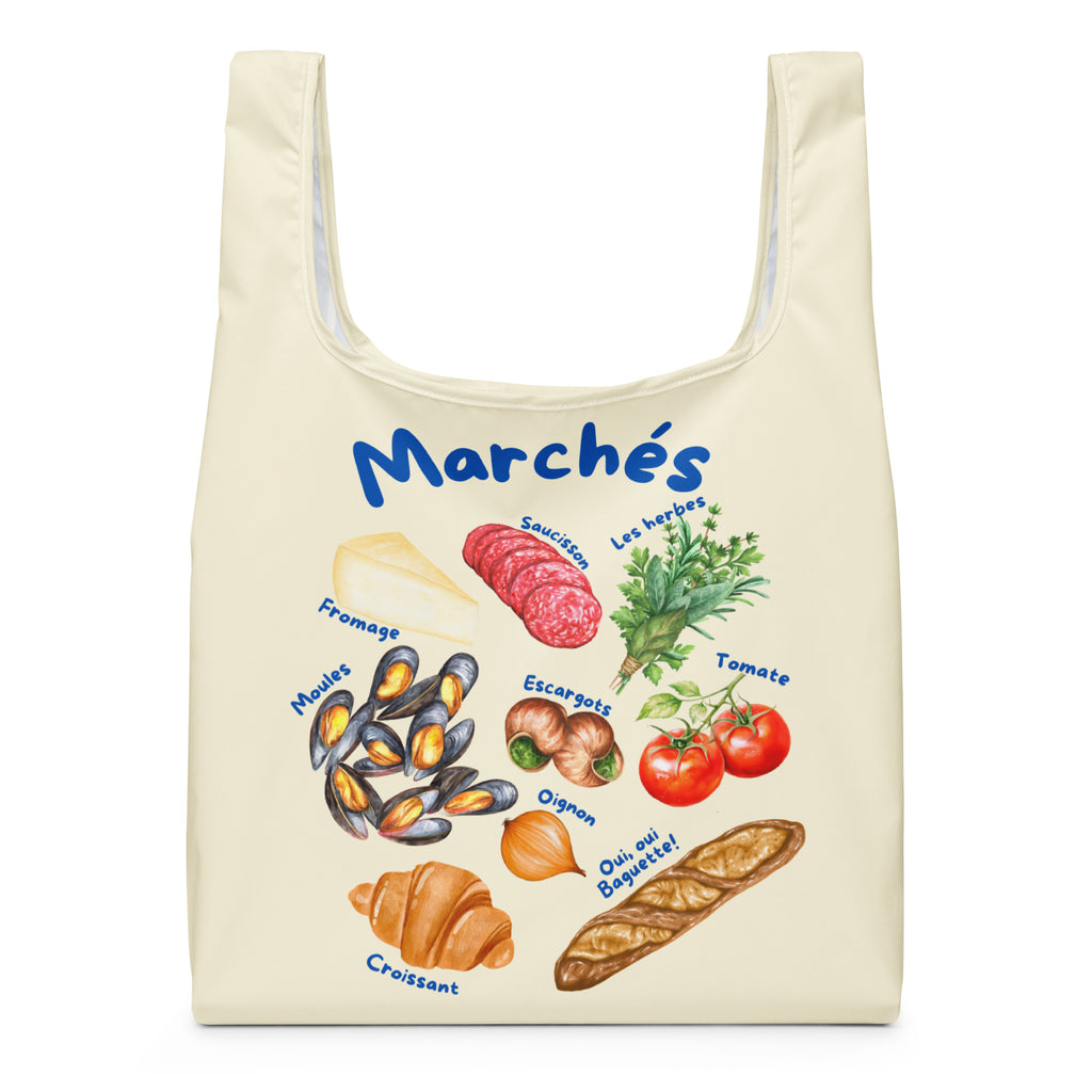 French Market Marches French Food Graphic Reusable Grocery Bag – Berry ...