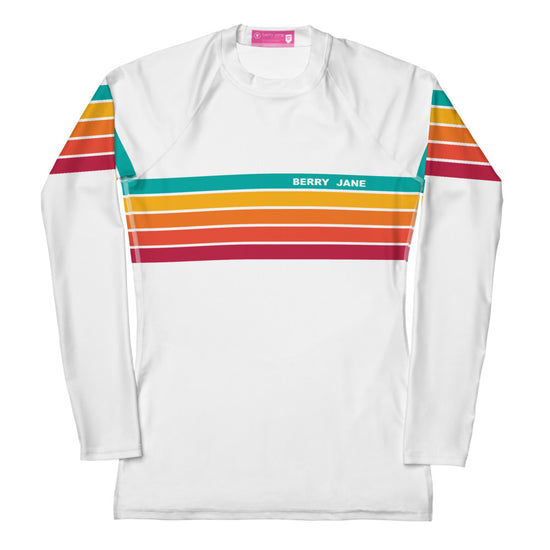 Women's Vintage Style 70s 80s Multi-Stripe Rash Guard, White – Berry Jane™