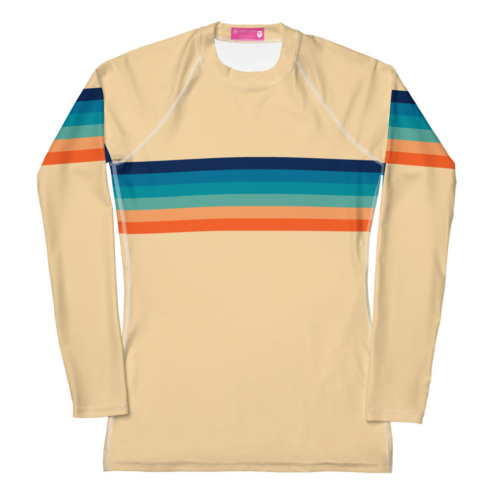 Womens UPF 50 Vintage 70s Stripe Rash Guard, Sunrise Stripes – Berry Jane™