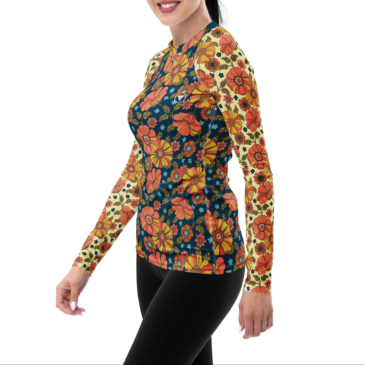 Women's Retro 70s Floral Rash Guard, UPF 50+ – Berry Jane™