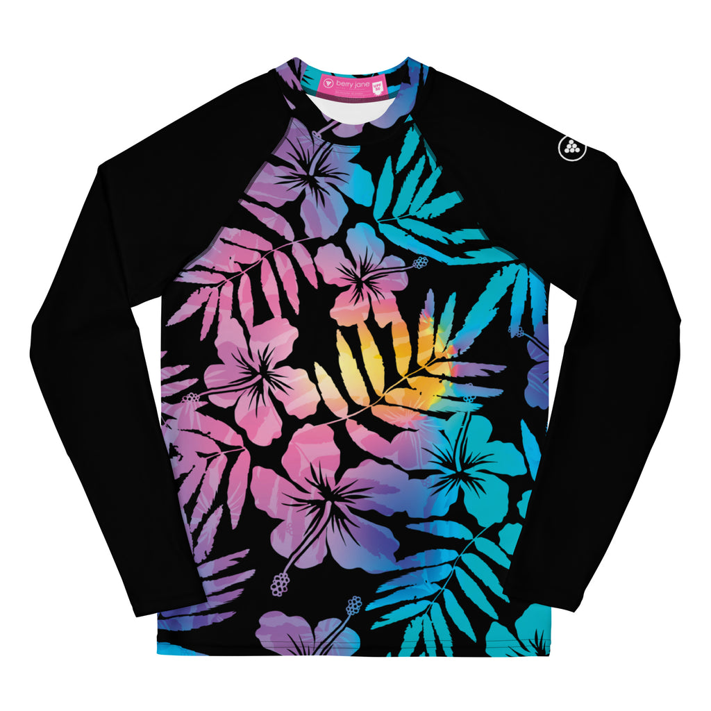 Girls Tween UPF 50+ Rash Guard, Ombre Hawaiian Hibiscus – Berry Jane™