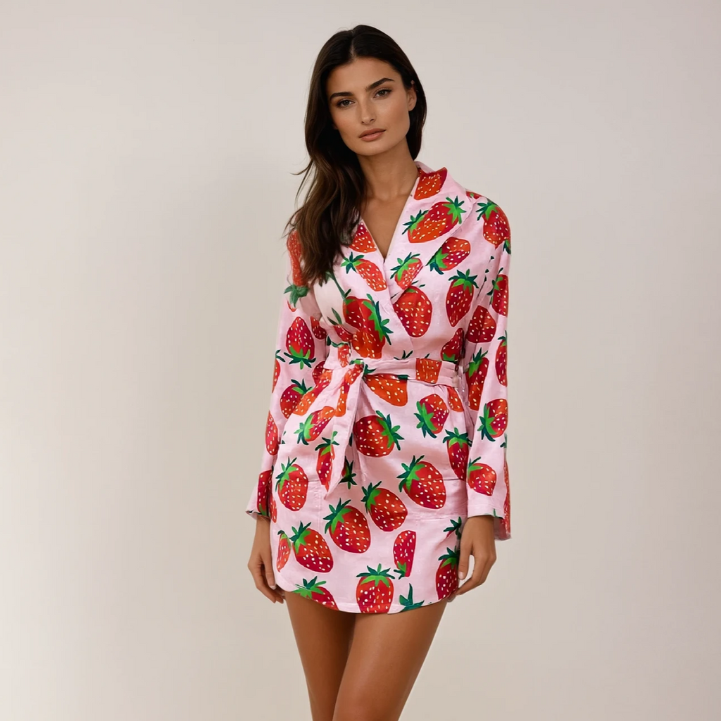Women's Strawberry Print Fuzzy Fleece Robe – Berry Jane™