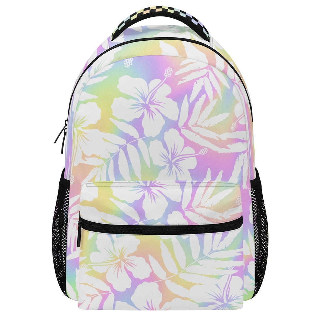 Berry Jane™ Large Kids Backpack | Pastel Hologram Hibiscus Checkered