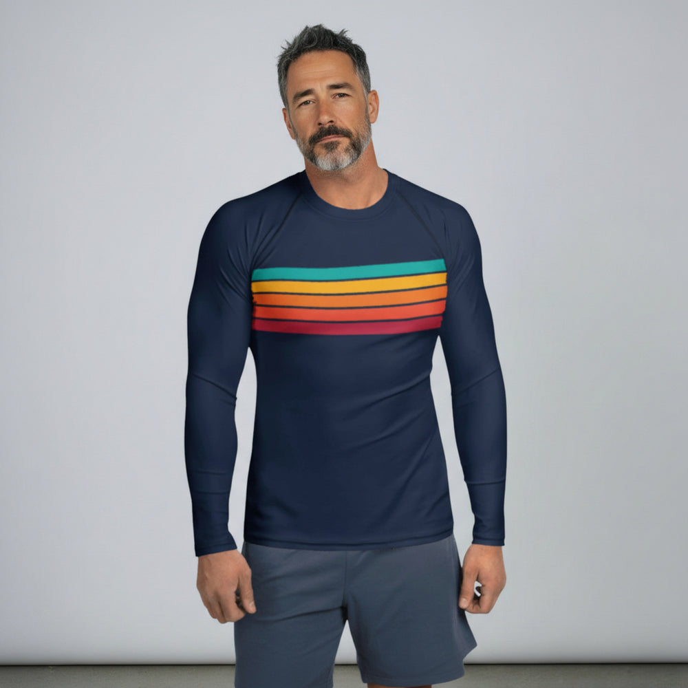 Men's UPF50+ Navy 70s Retro Stripe Rash Guard – Berry Jane™