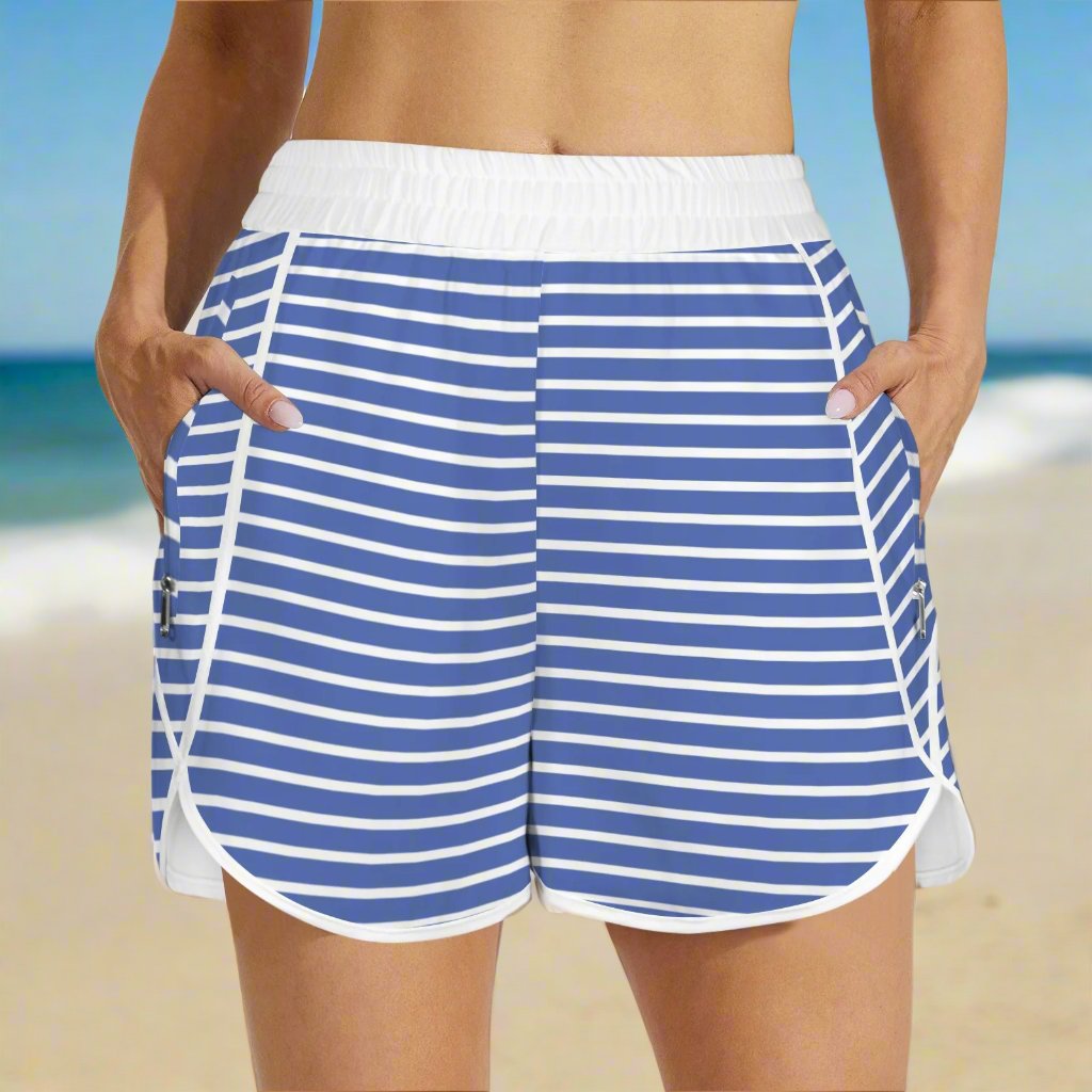 Women's Blue Beach Stripe Board Shorts - Lined, Pockets – Berry Jane™